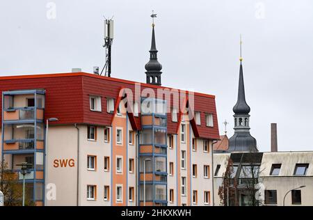 The town of Spremberg can be seen behind the cooling tower of the ...