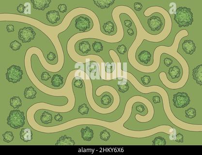 Garden maze bush graphic color sketch top aerial view illustration ...