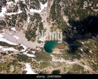 Amazing Aerial view of Popovo Lake at Pirin Mountain, Bulgaria Stock ...