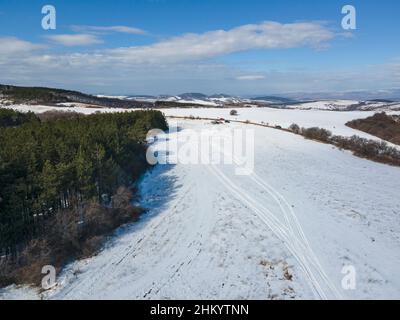 Aerial Winter view of Lyulin Mountain covered with snow, Sofia City ...