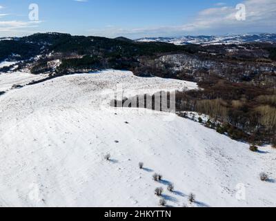 Aerial Winter view of Lyulin Mountain covered with snow, Sofia City ...