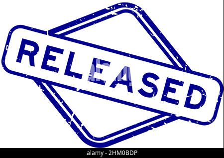Grunge blue released word square rubber seal stamp on white background ...