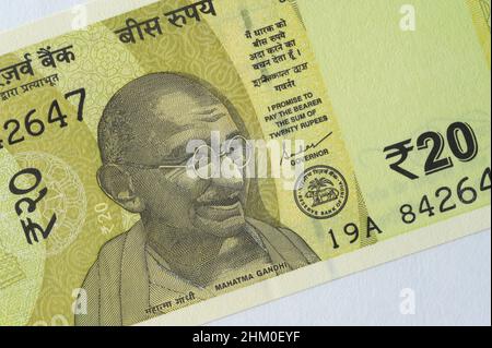 Mahatma Gandhi on new twenty and ten rupees bank note Stock Photo - Alamy