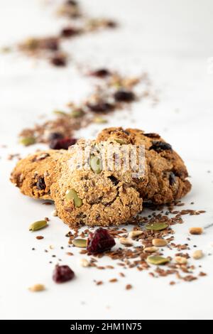 coconut cookies with white flax seeds and honey isolated on white ...