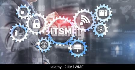 ITSM. Businessman pressing virtual screen IT Service Management ...
