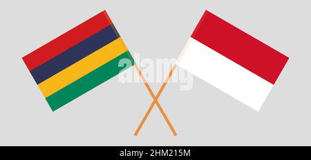 Indonesia and Mauritius flags for official meeting against background ...