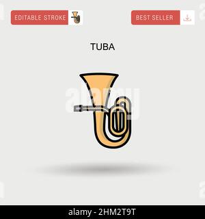 Musical instrument symbol of brass tuba, topped with musical notes and ...