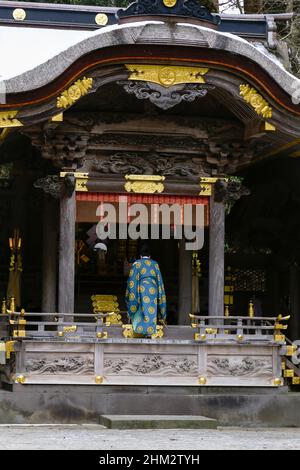 suwa, nagano, japan, 2022/06/02 , Shinto priest at Suwa Grand Shrine ...