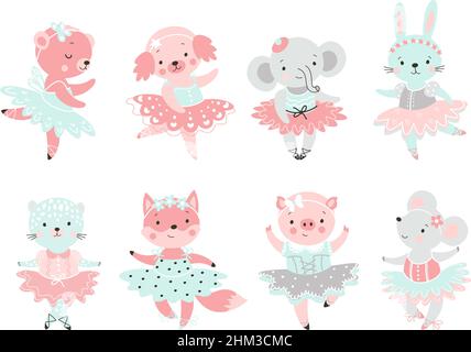 Cute cartoon ballet dancer bunny. Little rabbit character dancing in ...