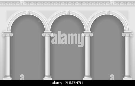 Antique white arcade with Ionic columns. Three arched entrance or niche. Vector graphics Stock ...