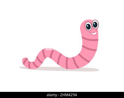 Pink smile worm, vector In flat style. Earthworm is a cartoon character ...