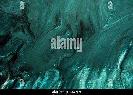 Fluid Art. Liquid emerald green abstract drips and wave. Marble effect ...