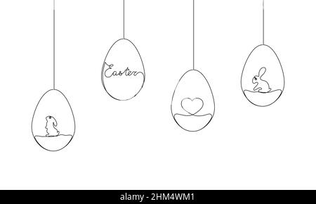 Easter bunny with heart continuous one line drawing. Rabbit simple ...
