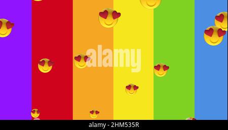 Image of heart emoji icons on rainbow background Stock Photo - Alamy