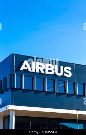 Airbus logo on the facade of the Stevenage office building ...