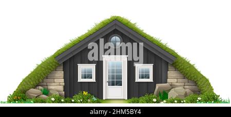 Vector illustration of a traditional Iceland Turf house in cartoon ...