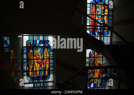 Stained glass windows inside the administration building at the ...