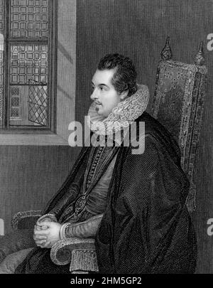 Charles Blount, 8th Baron Mountjoy (1563-1606) on engraving from 1830 ...