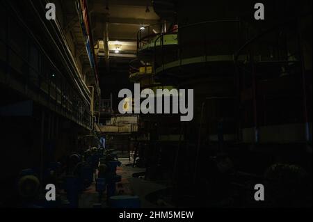 Decommissioned equipment in the shadowy pump room of reactor 3 at the ...