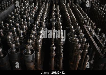 Fuel stringers stand organized in reactor hall 3 at the Chernobyl ...