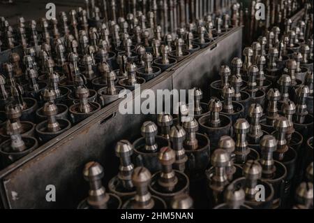 Fuel stringers stand organized in reactor hall 3 at the Chernobyl ...