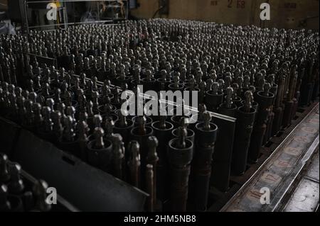 Fuel stringers stand organized in reactor hall 3 at the Chernobyl ...