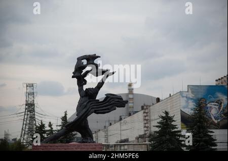 Soviet statue of Prometheus at the Chernobyl Nuclear Power Plant Stock ...
