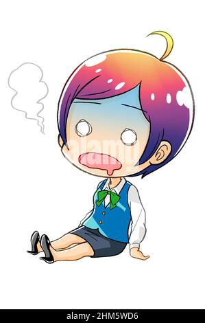 manga kawaii chibi female office worker illustration ( japanese tea ...