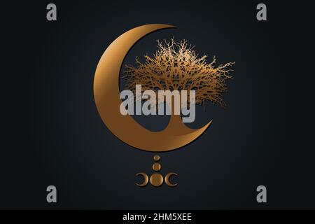 Sacred tree and crescent moon. Triple Goddess Mystical Moon Phases ...
