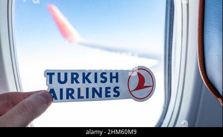 December 6, 2021, Istanbul, Turkey. The emblem of the airline Turkish ...