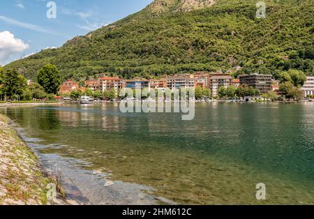 Lakeshore of Omegna city on the lake Orta, province of Verbano-Cusio ...