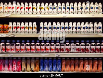 Yoghurt display in supermarket Stock Photo - Alamy