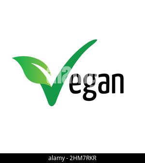 green vegan v vegetarian leaf tick check mark logo symbol icon in ...