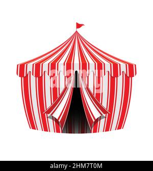 classic red and white striped circus tent frame empty blank poster background vector isolated on ...