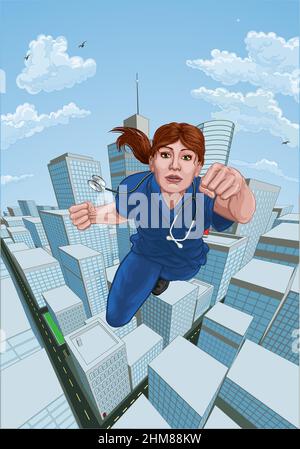 Doctor Nurse Scrubs Superhero Flying Super Hero Stock Vector Image ...