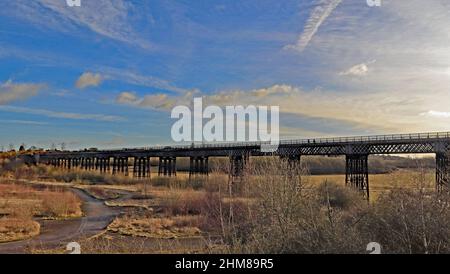 Bennerley viaduct, a wrought iron Victorian era railway bridge spanning ...
