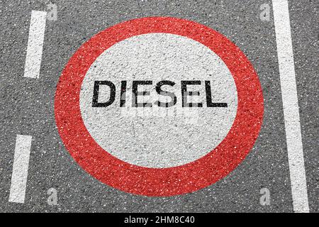 Road sign Diesel driving ban on a street not allowed restricted zone ...