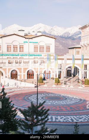 Sochi, Russia - March 31, 2021: Krasnaya Polyana Resort. View from ...