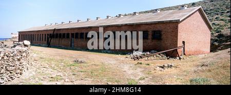 Cell block in Gyaros political prison. The prison was used until 1976 ...