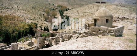 Watch tower at Gyaros prison. The prison was used until 1976 by the ...