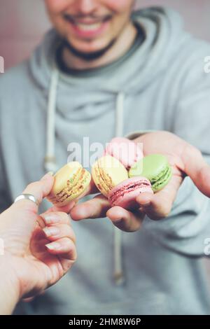 delicious mix macaroons close up view Stock Photo - Alamy