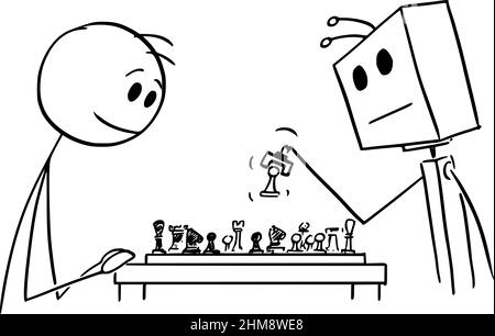 Person Playing Chess with Robot or Artificial Intelligence and loosing ...