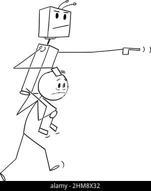 Robot Carrying Human Person on his Shoulders , Vector Cartoon Stick ...