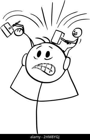 Person Suffering Heavy Head Pain or Headache, Vector Cartoon Stick ...