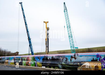 Amersham, UK. 7th February, 2022. Construction works for a vent shaft ...