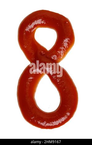 Number eight written by ketchup on white background Stock Photo - Alamy