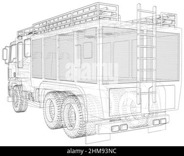 Fire Engine vector. Fire truck Wire-frame line isolated. Vector ...