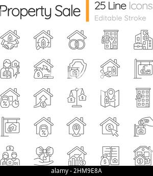 Land purchase line icons collection. Property, Acreage, Investment ...