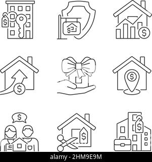 Immovable property purchasing linear icons set for dark, light mode ...
