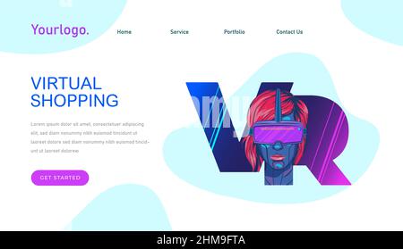 Vr metaverse isometric web site banner or landing page with links big ...